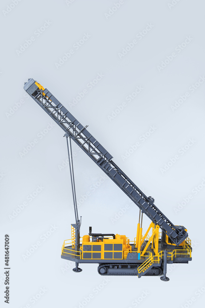 Large drill rig for drilling boreholes for explosives on a white ...