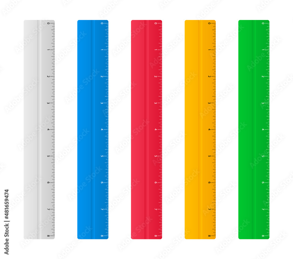 Set of colorful rulers with cm scale. School measuring ruler 20 ...