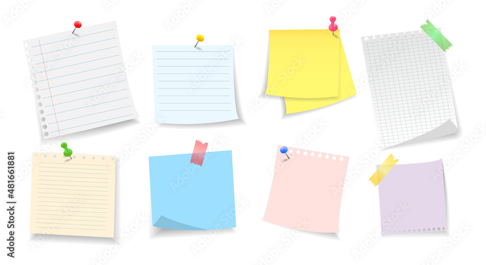 Vector de Stock Set of sticky note paper, notebook pages and sheets ...