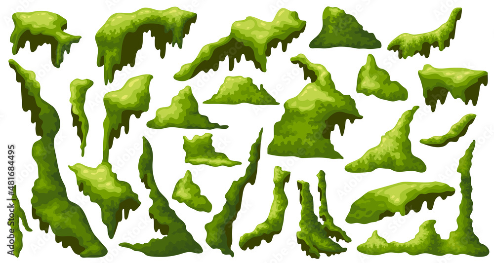 Swamp moss, forest lichen. Marsh plants for computer games isolated on ...