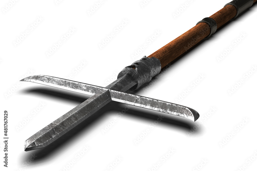 Jumonji yari - traditional japanese weapon on white background 3d ...