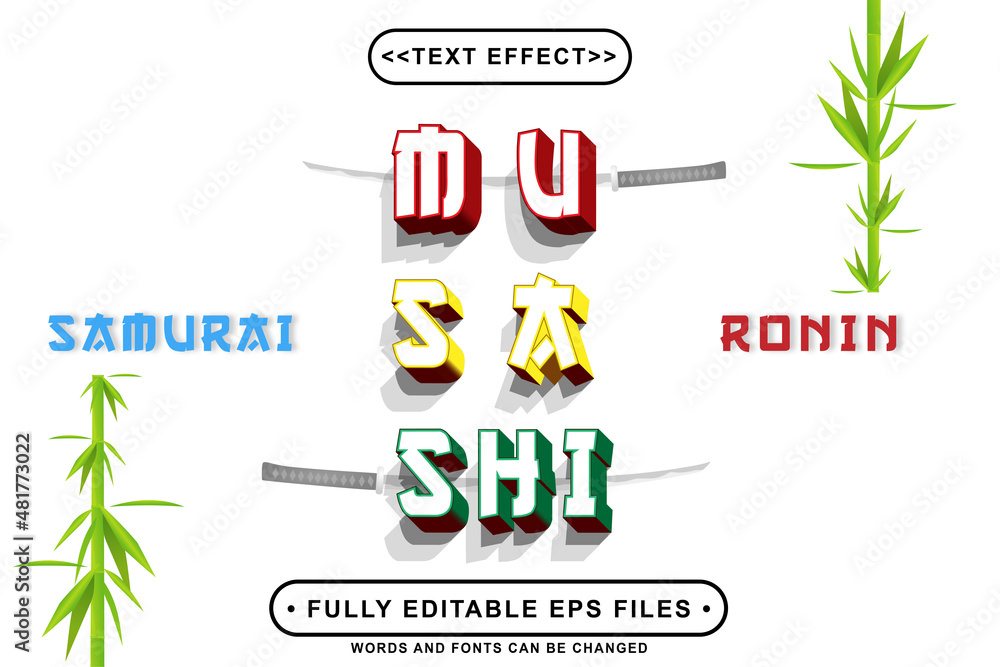 editable japanese colorful musashi samurai text effect.logo text ...