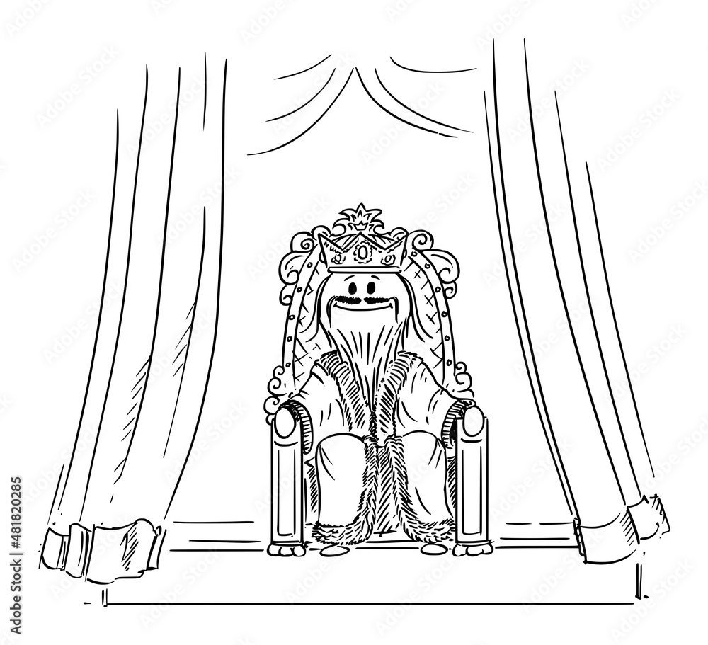 King Sitting on the Throne, Vector Cartoon Stick Figure Illustration ...