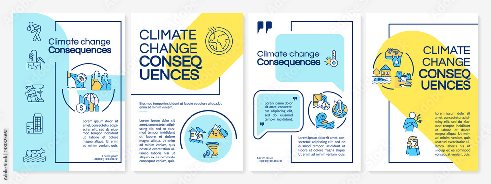 Climate change consequences blue and yellow brochure template. Booklet ...