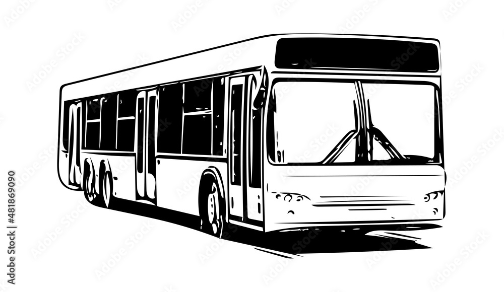 Electric bus sketch. Outline drawing of city bus. City transportation ...