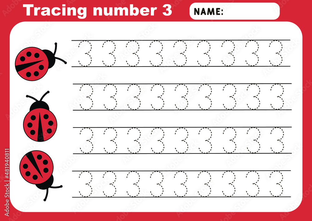 Writing practice number three printable worksheet for kids to improve ...