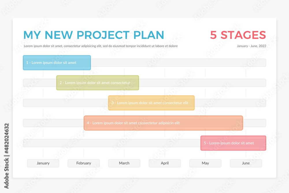 Gantt chart, project timeline with five stages, infographic template ...