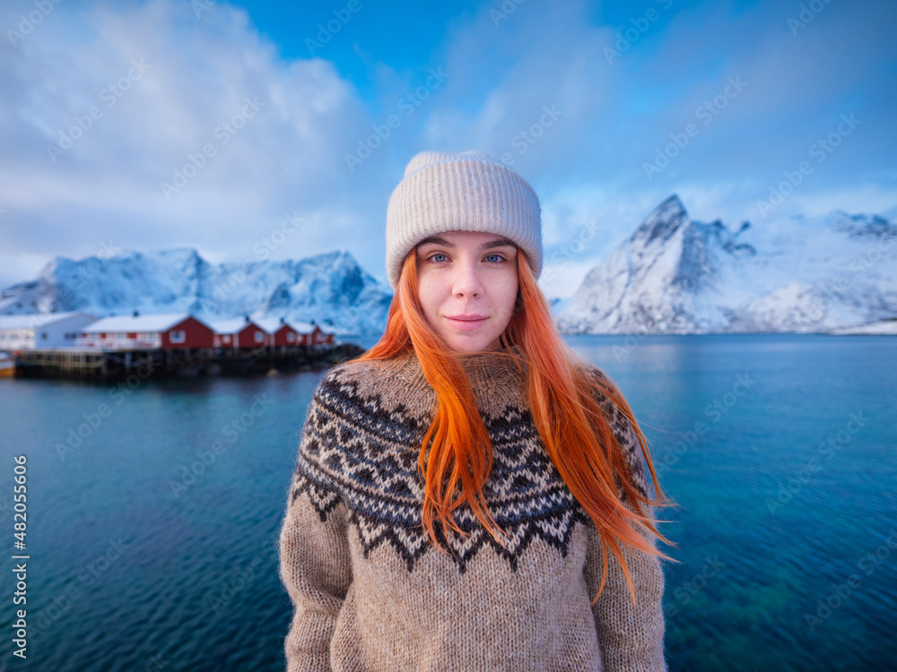 Native Icelandic girl with red hair. National traditional clothing ...