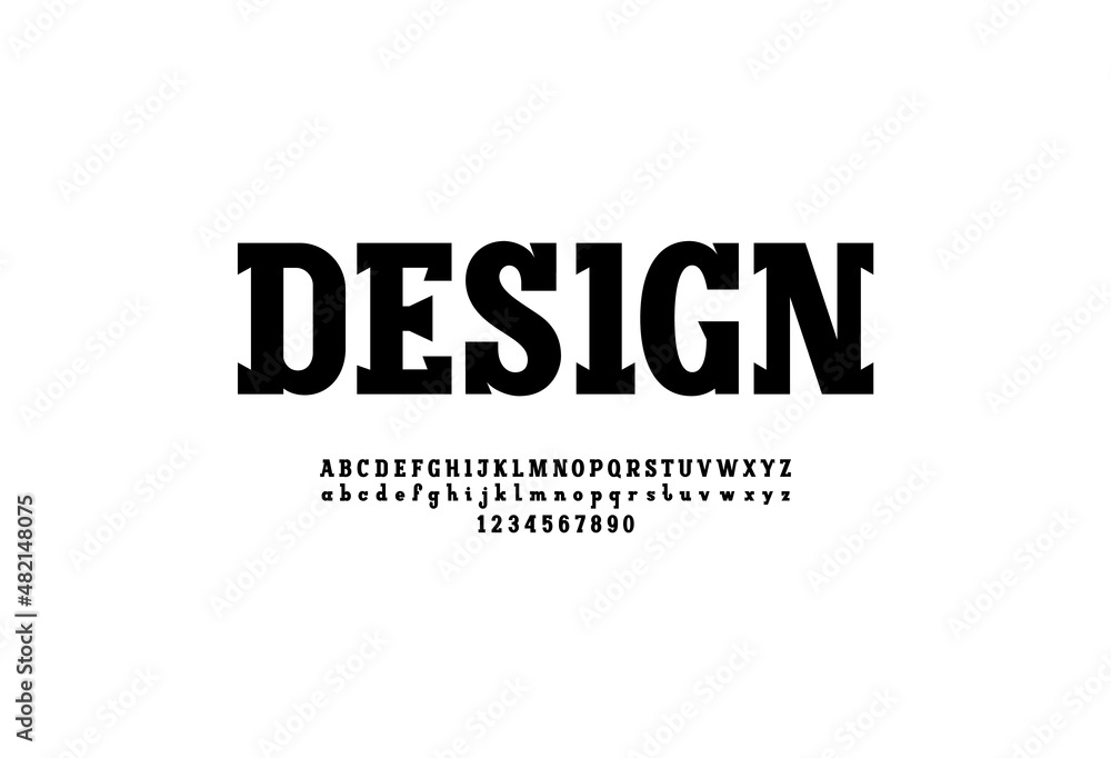 Trendy black font, bold slab serif alphabet, uppercase and lowercase ...