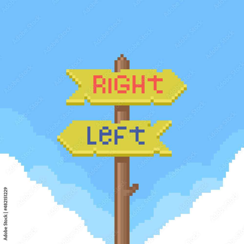colorful simple flat pixel art illustration of cartoon wooden path sign ...