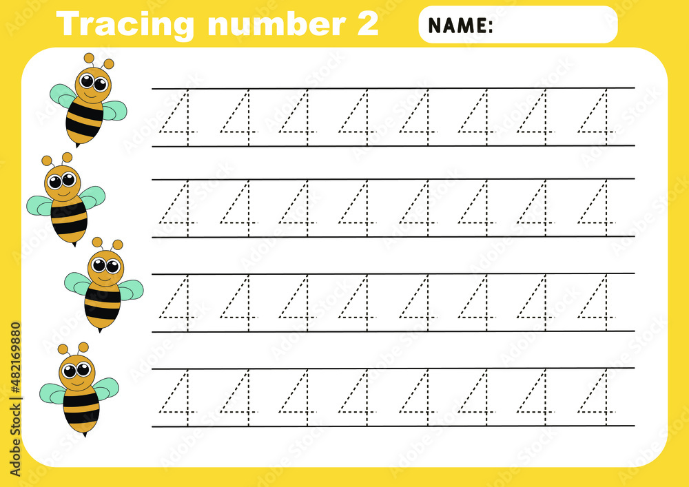 Vector de Stock Writing practice number four printable worksheet for ...