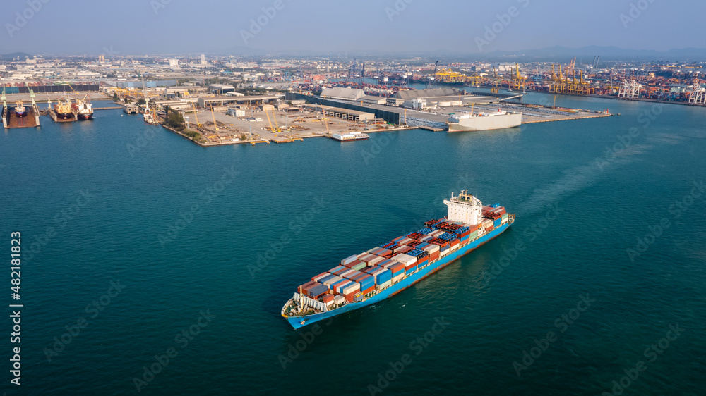 Container ship carrying for import and export, business cargo logistic ...