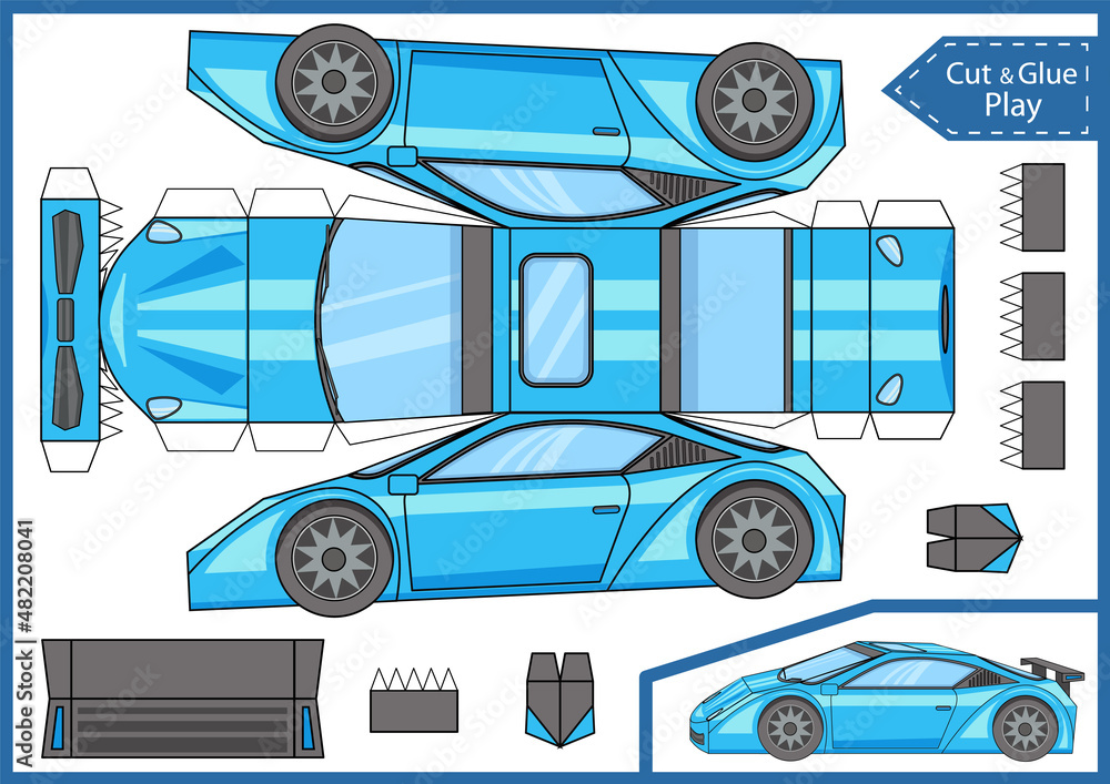Craft cut and glue paper car. Create papercraft 3d toy. Birthday ...
