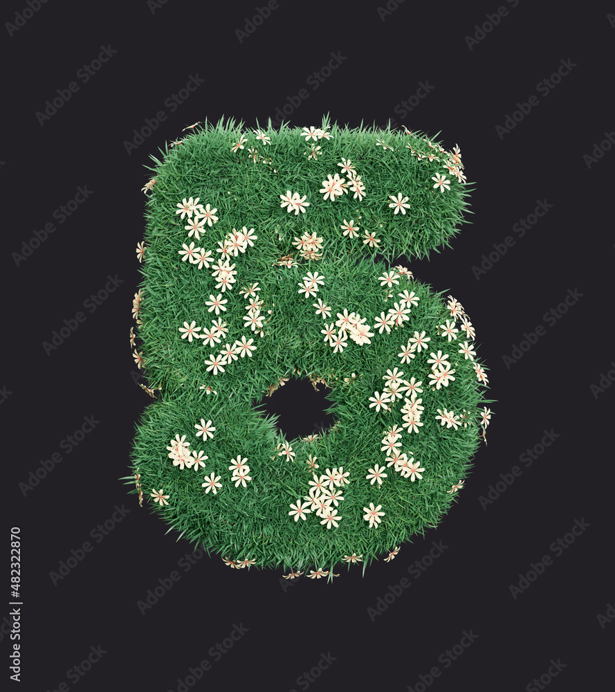 Grass number five with white color flowers on it. Eco symbol 5 withthe ...