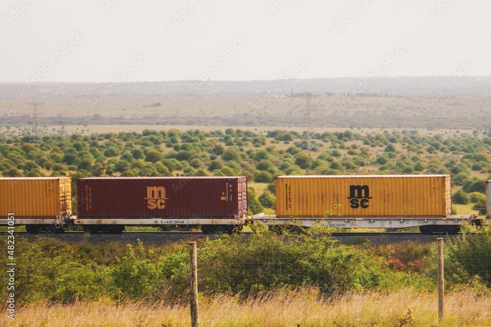 MSC Shipping containers on the Nairobi Mombasa Railway seen from ...