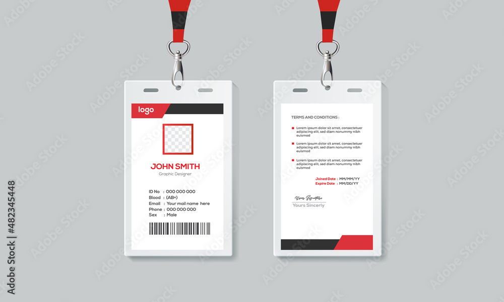 Simple and Red ID Card Design Template. Professional Identity Card ...