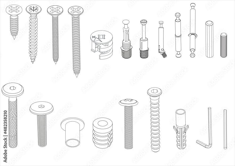 Cabinet, furniture, Different types of minifix connector bolts, Minifix ...