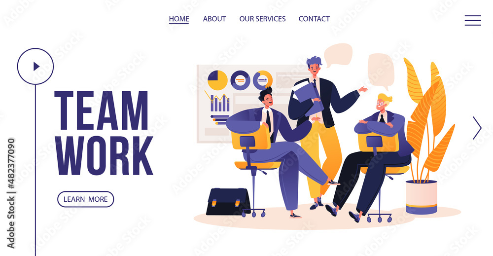 Business and teamwork landing page concept. Characters, young men ...