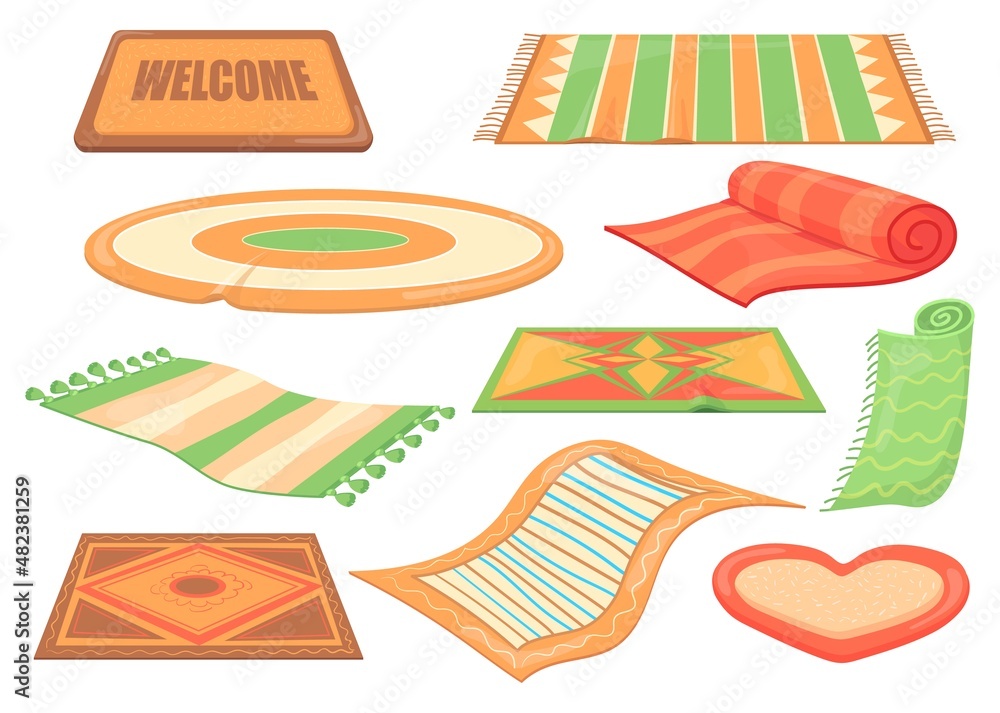 Cartoon wool carpets. Mats different shapes, bath rug, carpet woven ...