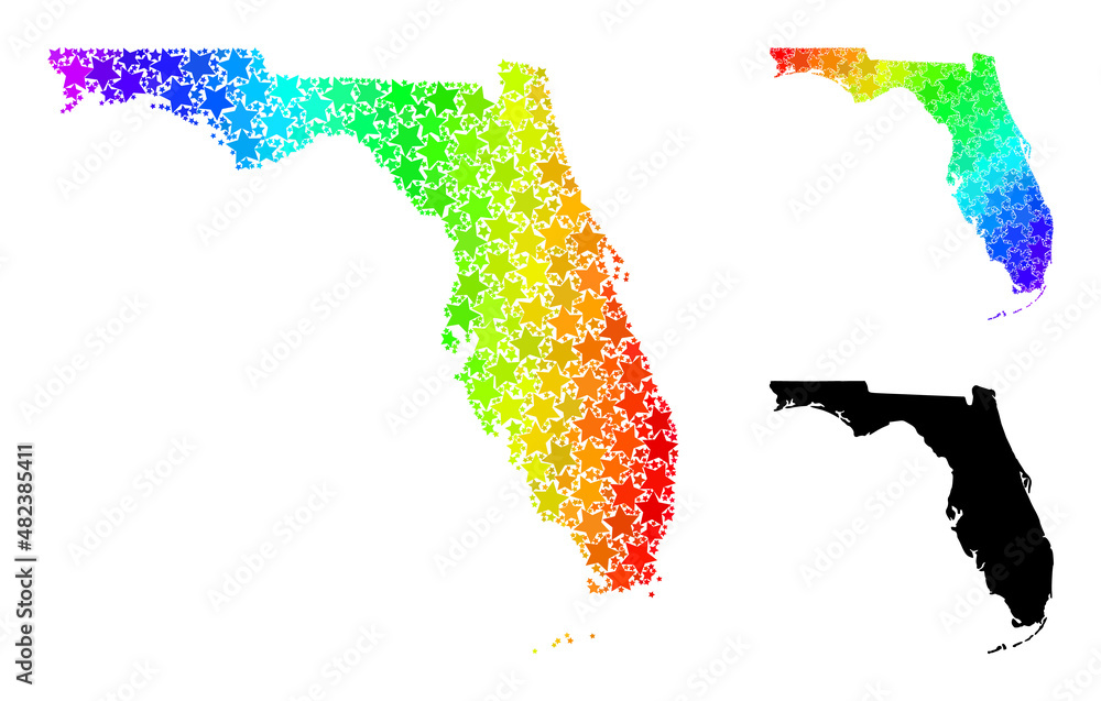 เวกเตอร์ Stock Rainbow gradient star collage map of Florida State ...