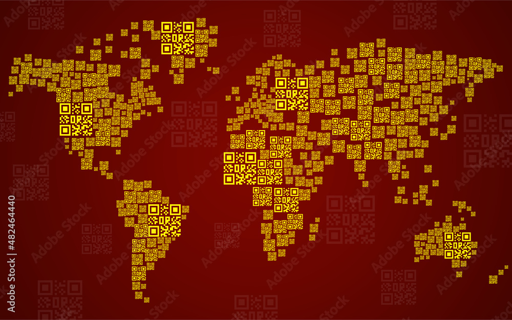 QR code World Map. Pandemic control, vaccination. Global identity ...
