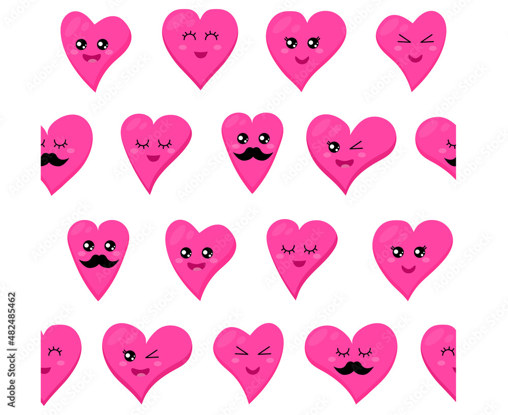 Seamless pattern with funny happy heart emoticons, love emoji. Cute ...
