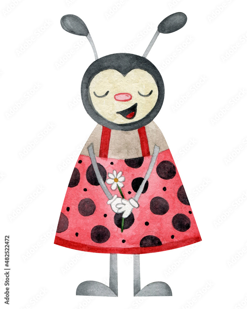 Watercolor cute cartoon bee boy character. Insect hand drawn ...