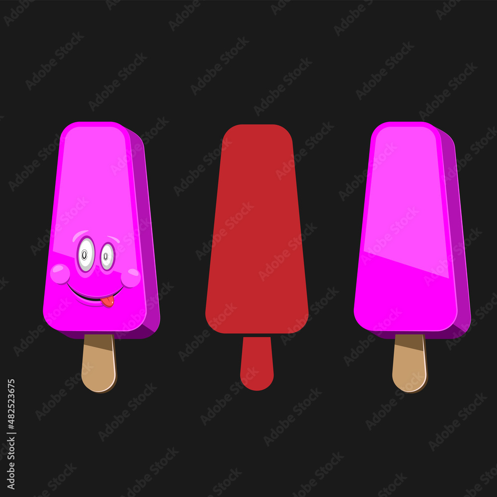 ice cream face smile pink vanilla sign silhouette on black isolated ...