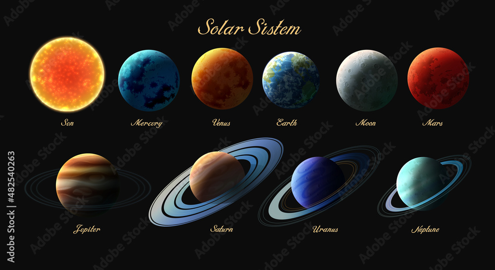 solar system planets pictograms vector illustration black background ...