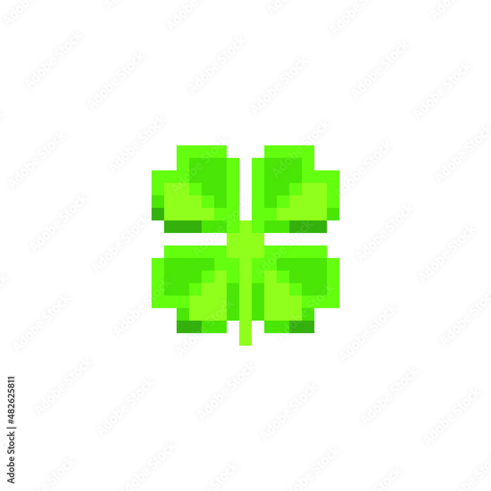 Four leaf clover pixel art icon, green plant logo. Isolated vector ...