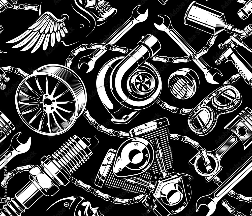 Biker's seamless background, wallpapers for a garage, car service, or ...