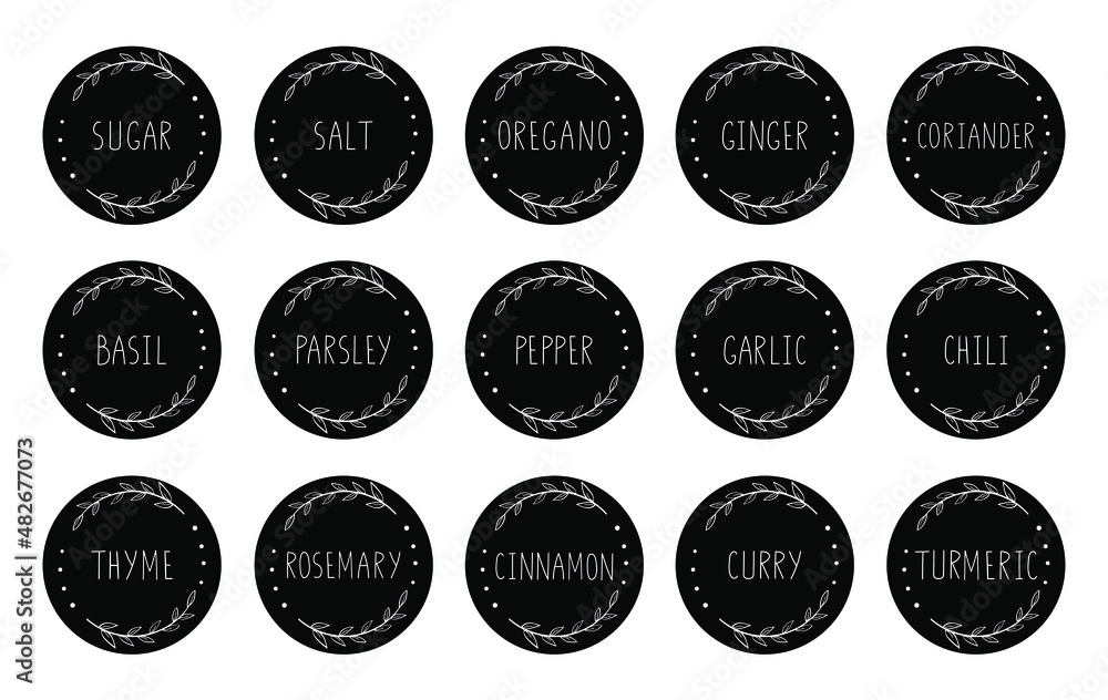 A set of 15 handwritten labels for marking jars and containers with ...