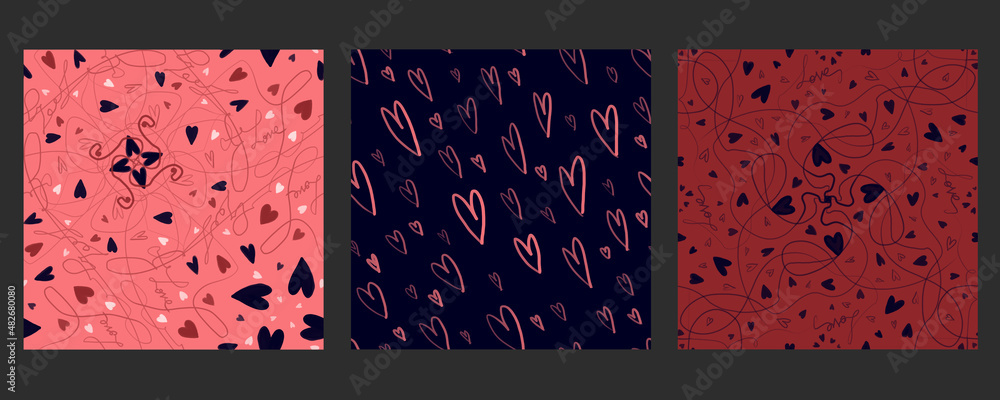 A set of creative versatile doodle art backgrounds for Valentine's Day ...