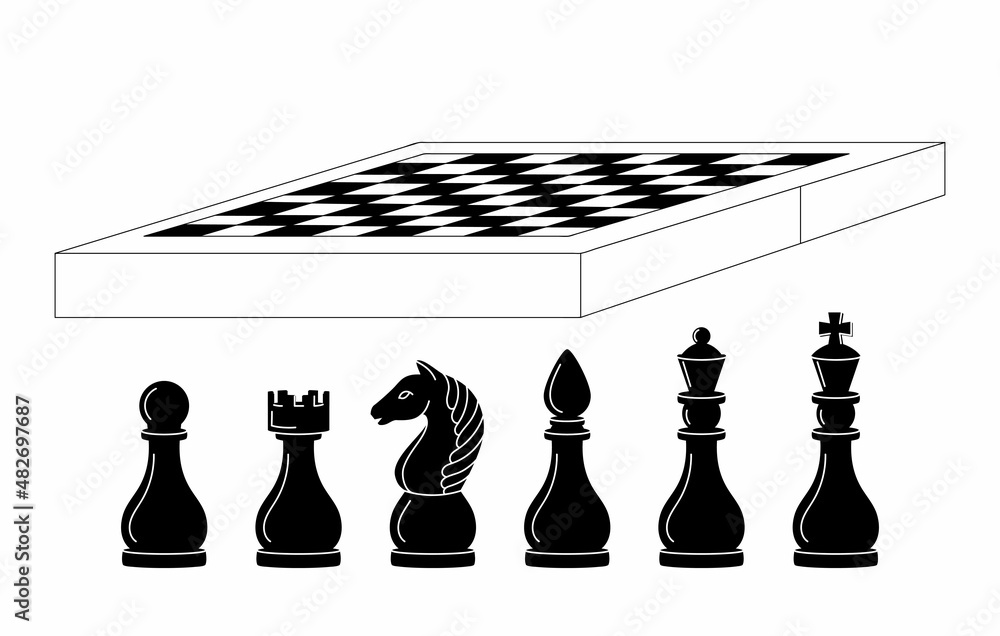 Collection of chess figures and game board. Vector illustration. Set of ...