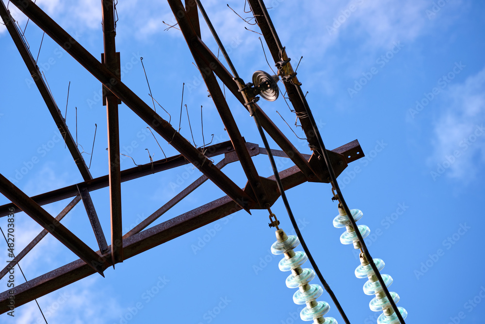 Electric power lines divided by safe guard insulating frame transfening ...
