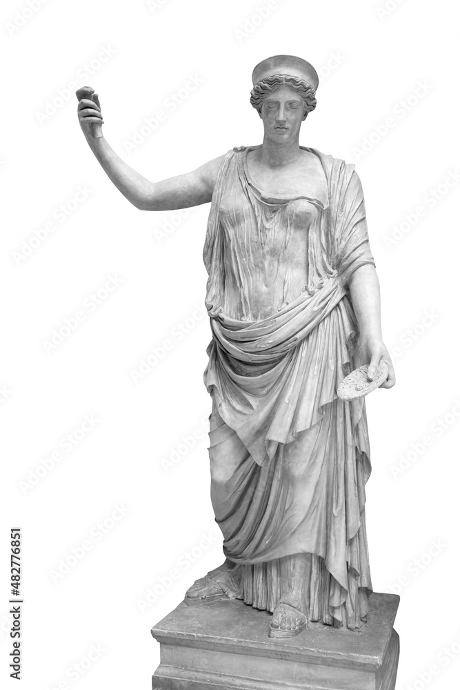 Statue of the Greek goddess Hera or the Roman goddess Juno isolated on white with clipping path ...