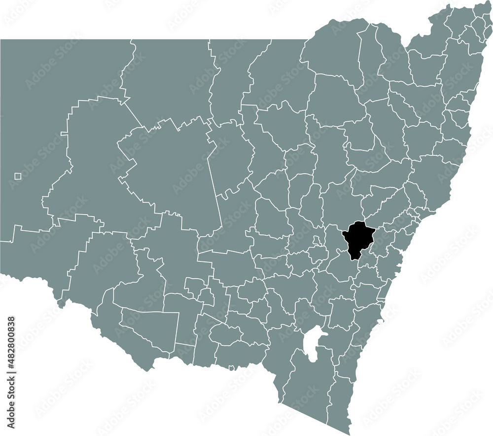 Black flat blank highlighted location map of the CITY OF LITHGOW AREA ...