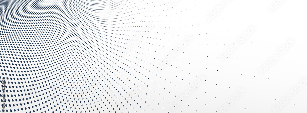 Dotted vector abstract background, light grey dots in perspective flow ...