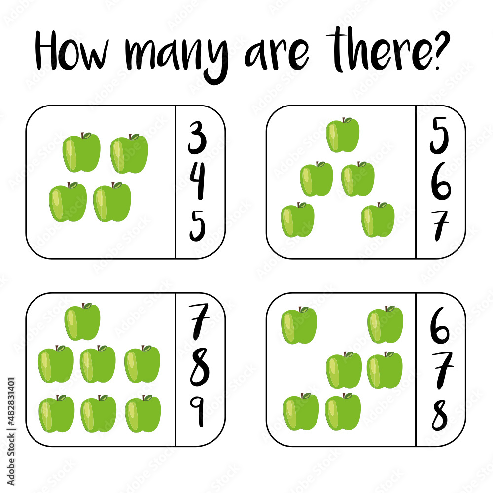 Counting educational math children game, kids activity worksheet. How many objects task ...