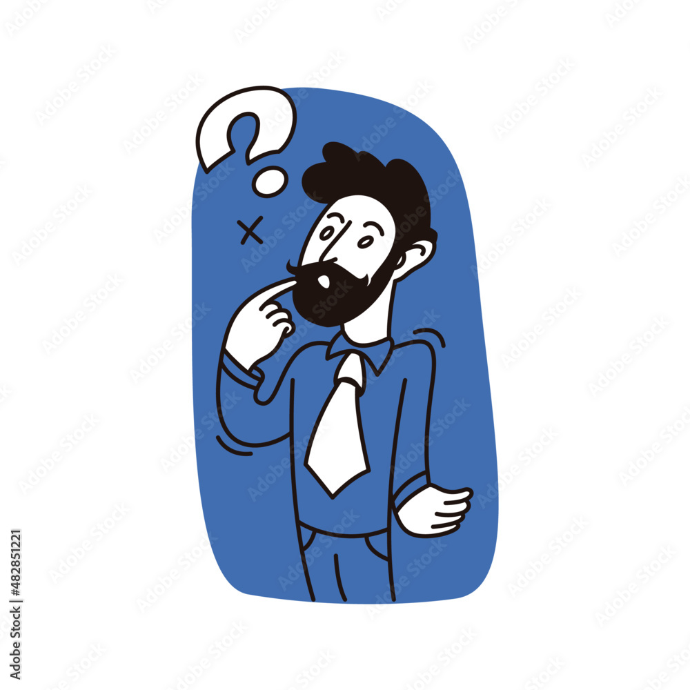 Cartoon office Man, clerk in confusion trying to solve the problem ...
