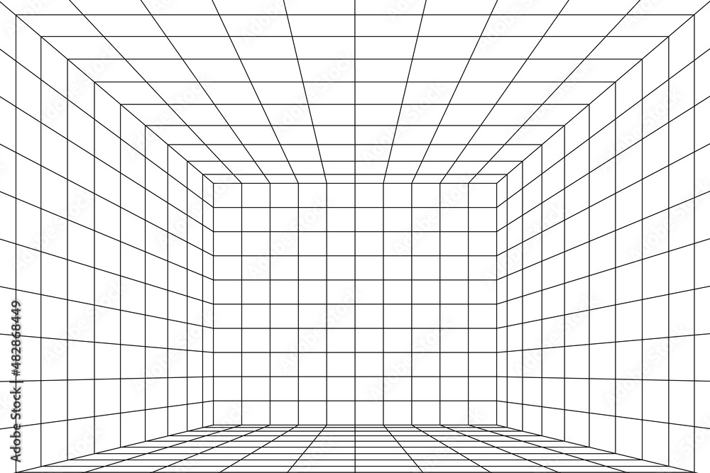 3D perspective digital grid of room space with two point perspective ...