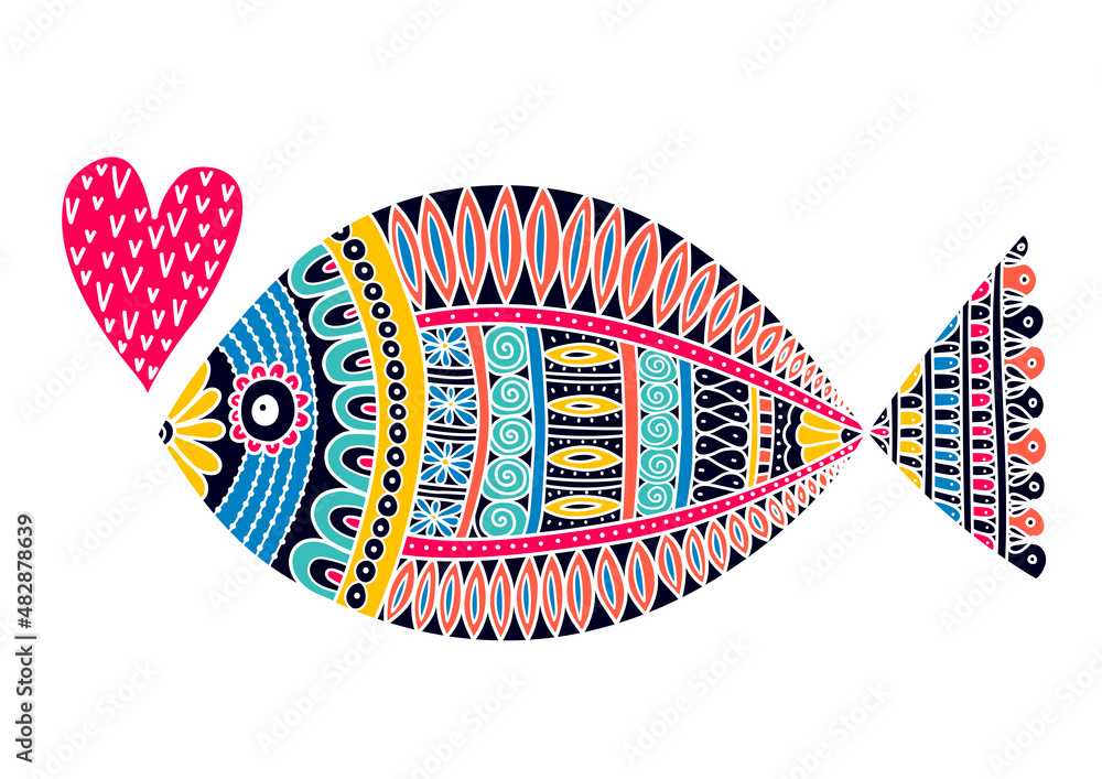 Big fish. Stylized cartoon isolated on white background. Hand drawn ...