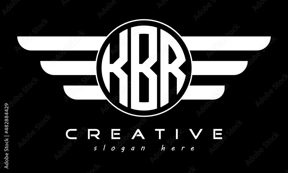 KBR three letter monogram type circle letter logo with wings vector ...