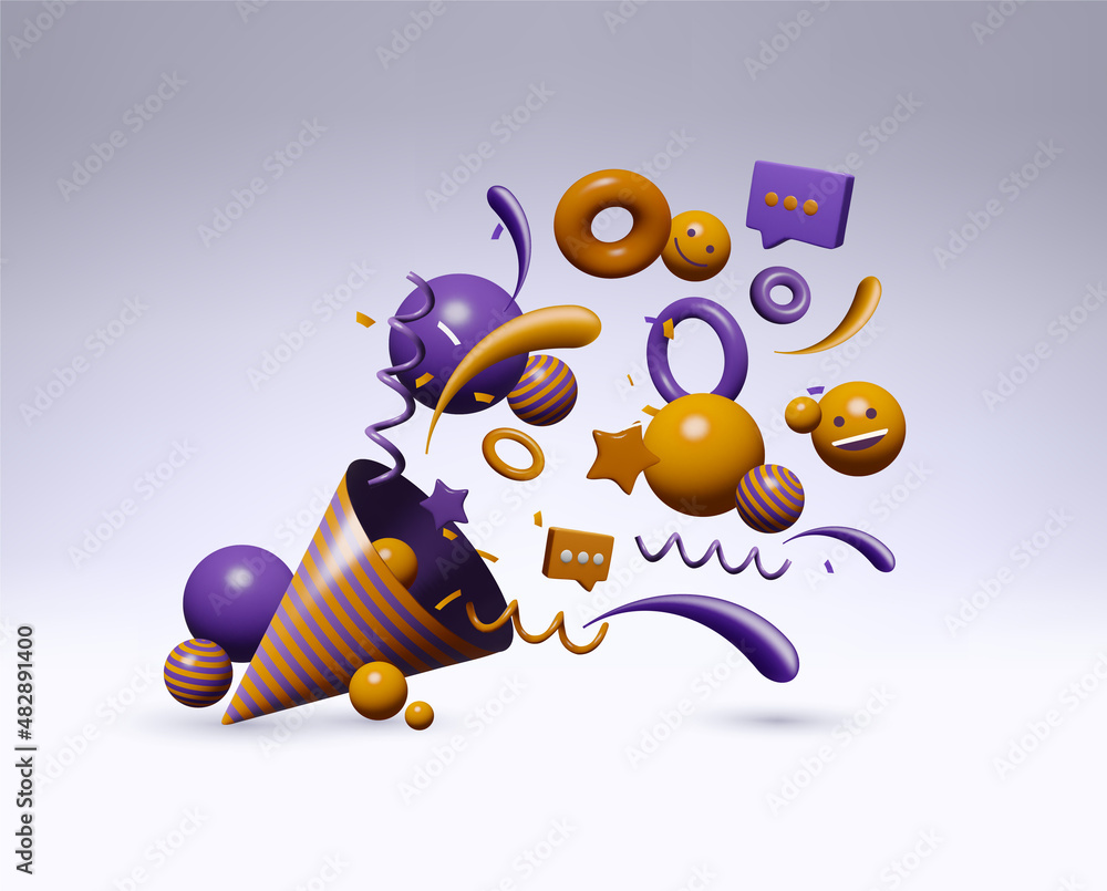 Cute 3d vector party realistic illustration Stock Vector | Adobe Stock