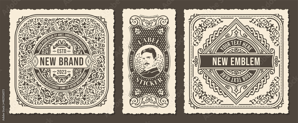 Square and vertical vintage labels for packaging. Calligraphic cards ...