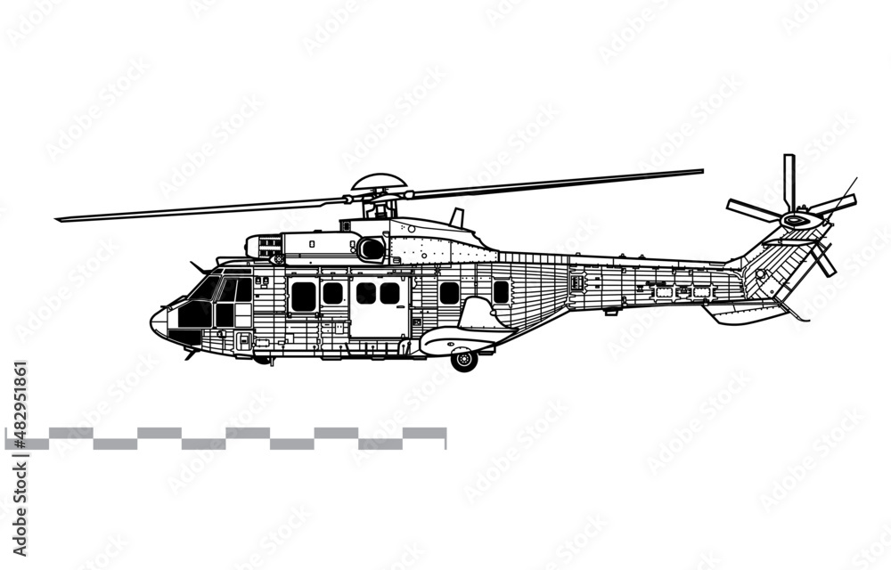 Eurocopter AS532 Cougar, Airbus Helicopters H215M. Vector drawing of ...