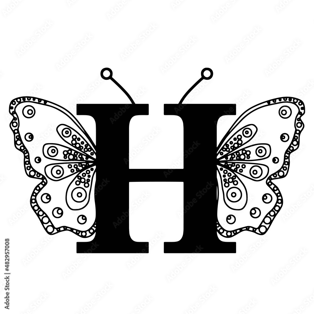 Letter H with butterfly silhouette. Wings butterfly logo template ...
