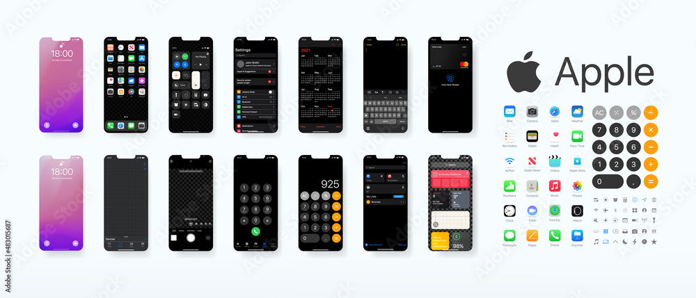 Iphone interface icon set. Setting screen, Google maps inteface, camera ...