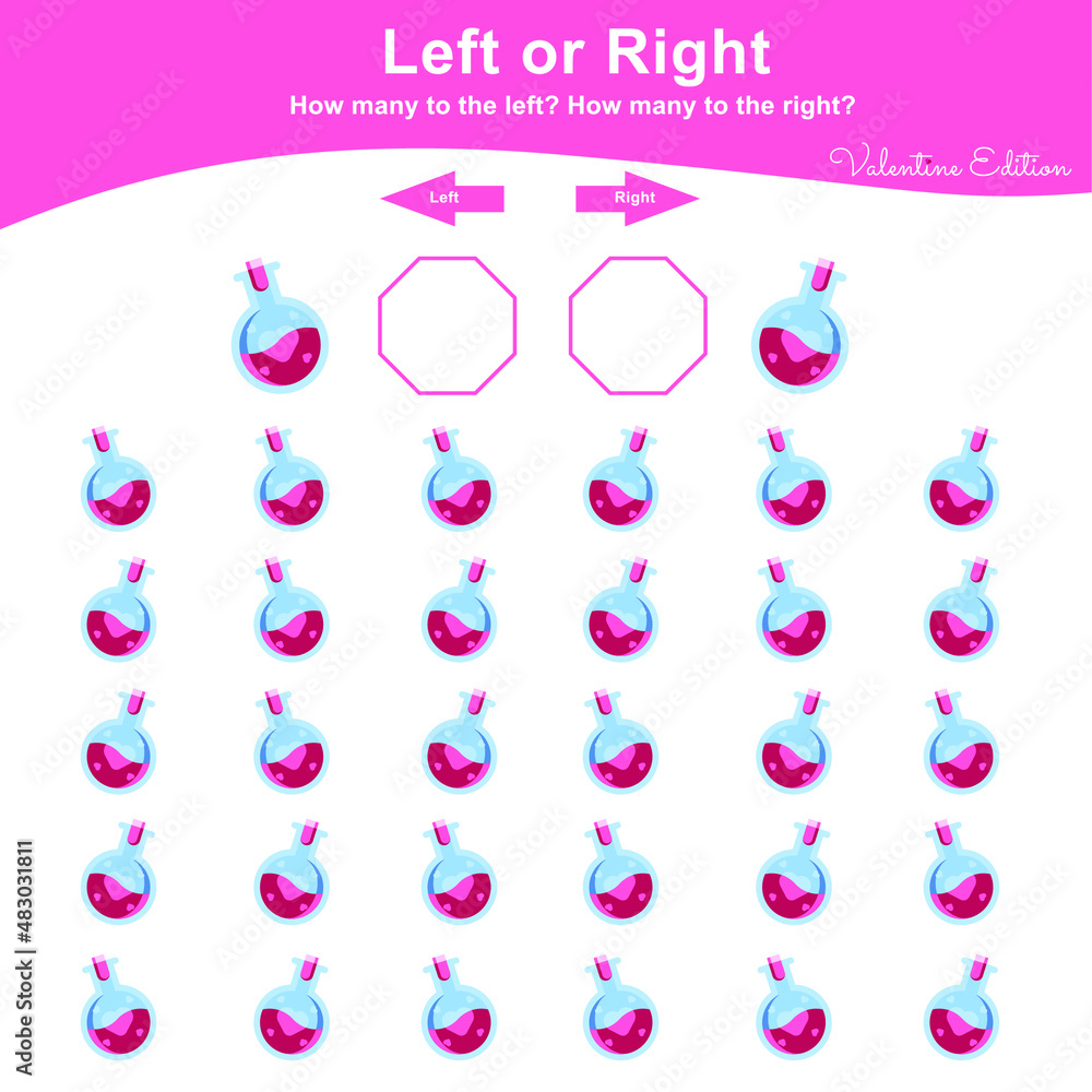Left or Right Game for Preschool Children. Valentine Worksheet activity ...