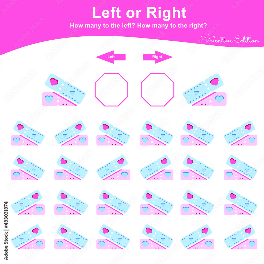 Left or Right Game for Preschool Children. Valentine Worksheet activity ...